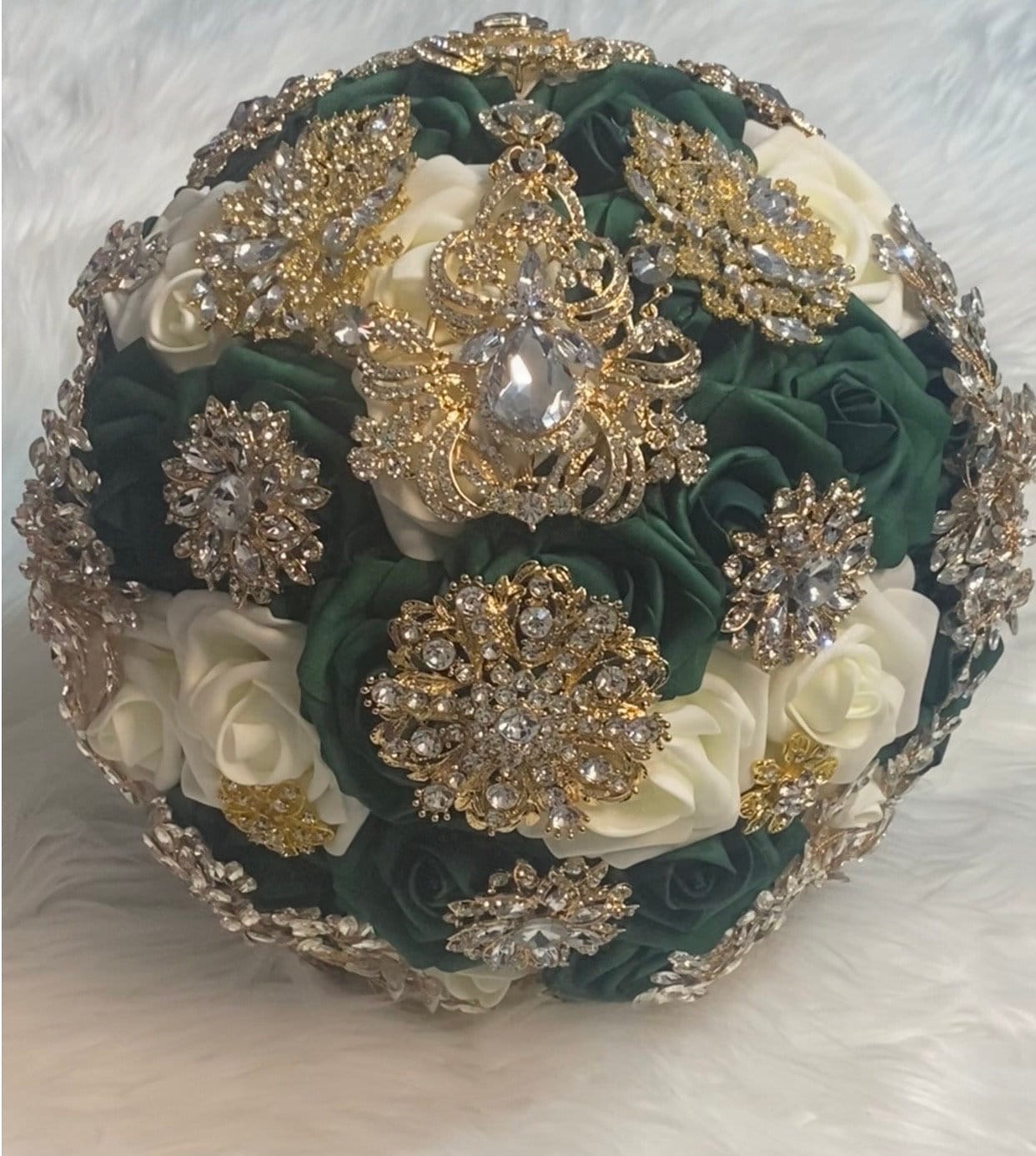 Luxurious Bling Bouquet - Hunter Green/ivory With Gold Bling - Etsy