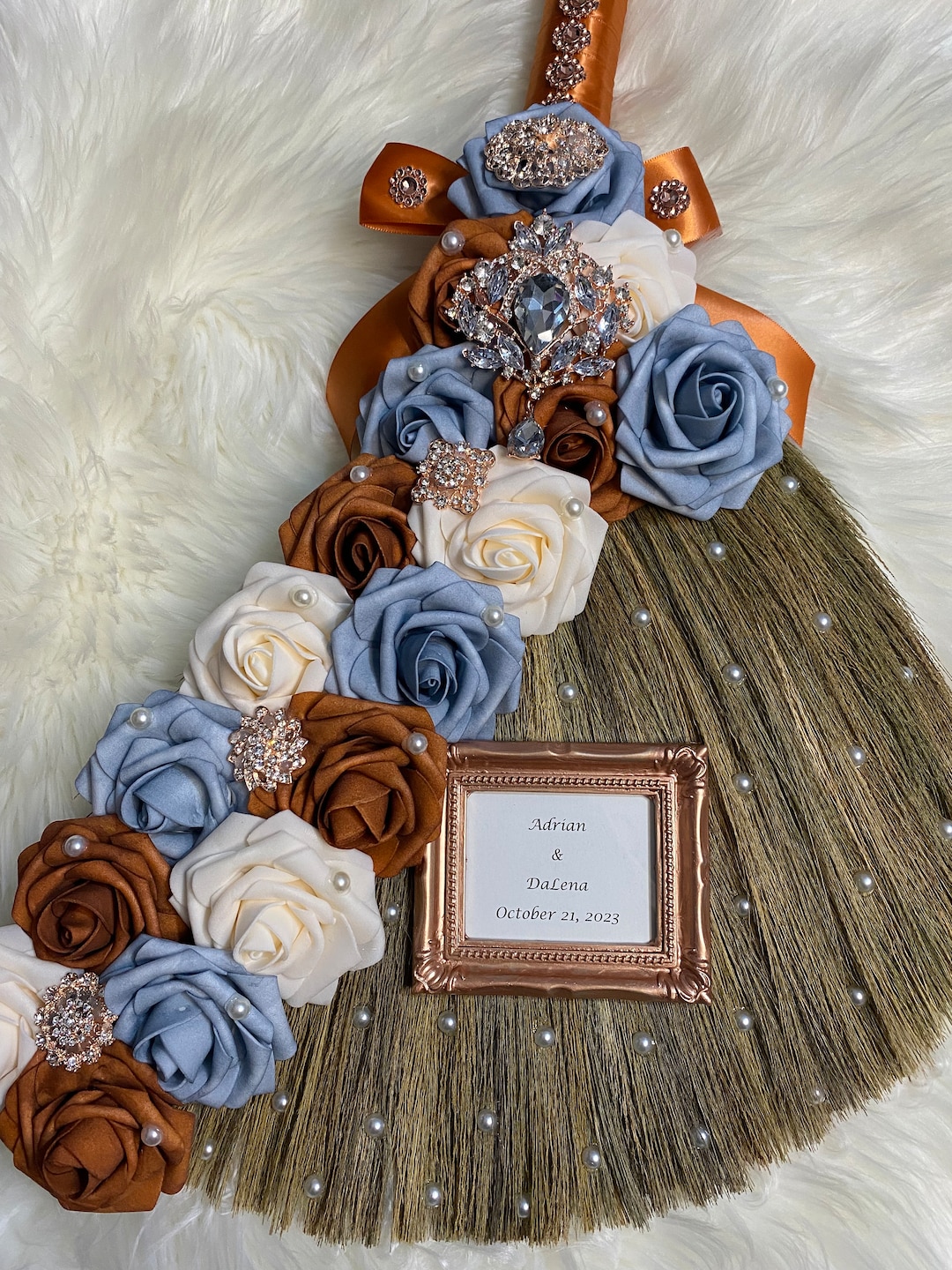 Personalized Wedding Broom - (large) Burnt Orange/dusty Blue/cream ...