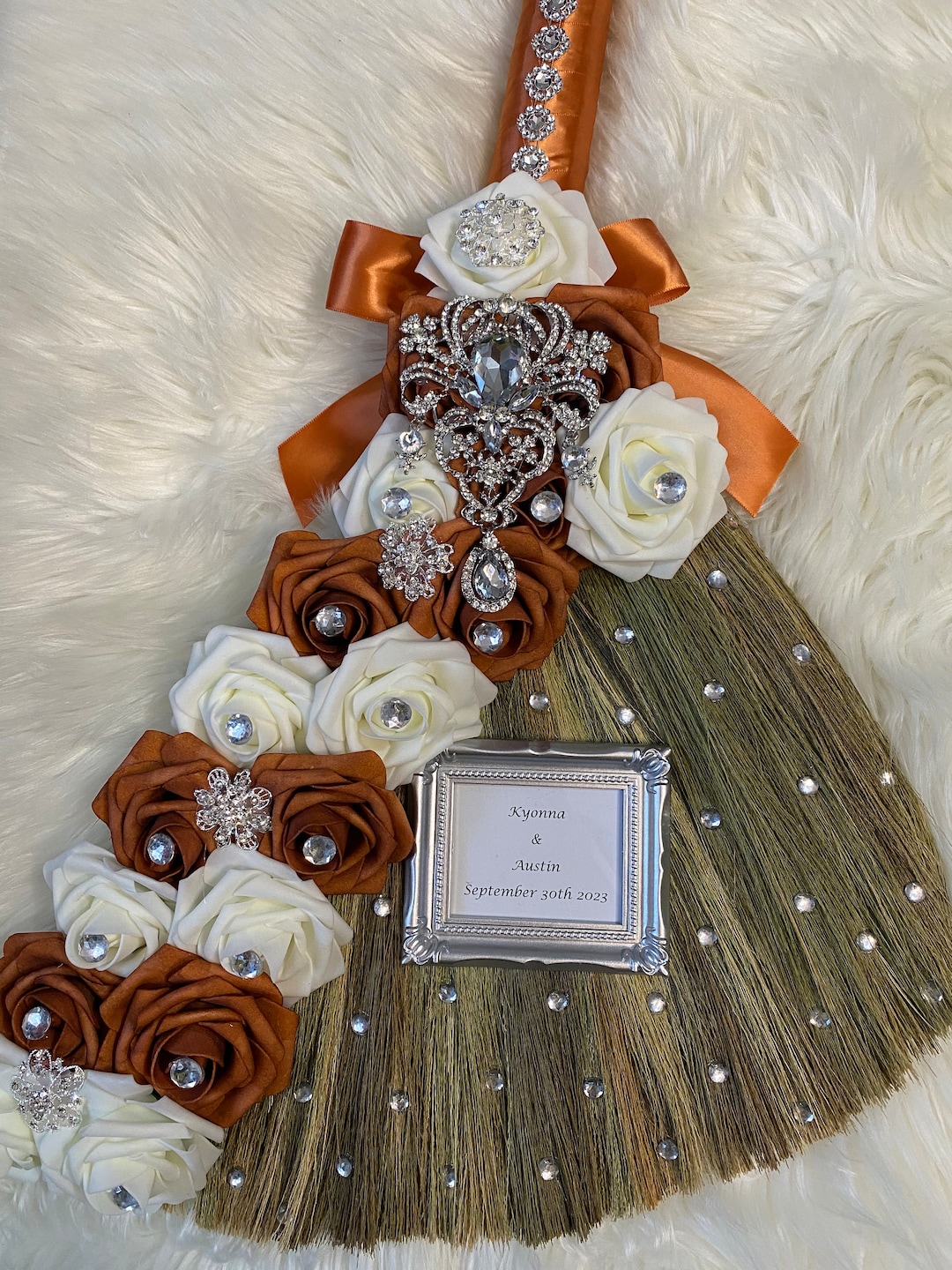 Personalized Wedding Broom (large)- Burnt Orange/ivory - for Jump the ...