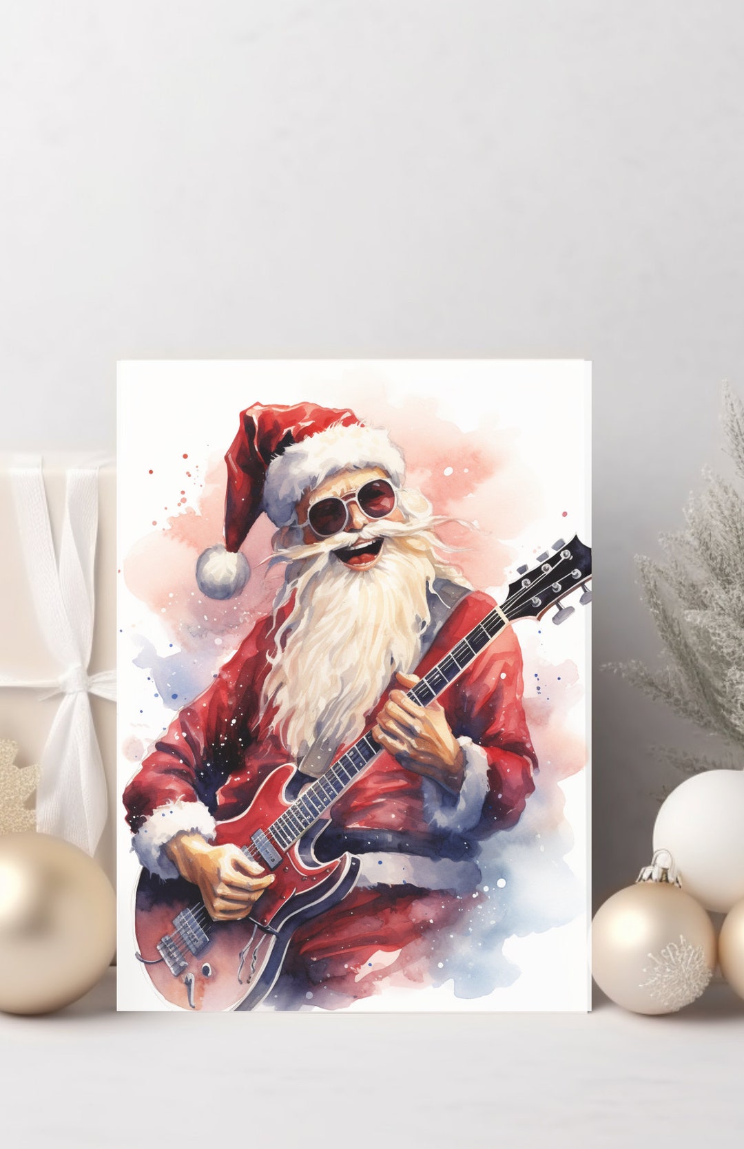 Rock N Roll Santa Theme Notecards, Holiday Note Cards, Punk Rock Santa ...