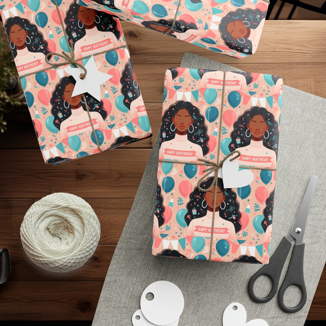 African American Woman Wrapping Papers, Black Girl Gift Wrap, Birthday ...
