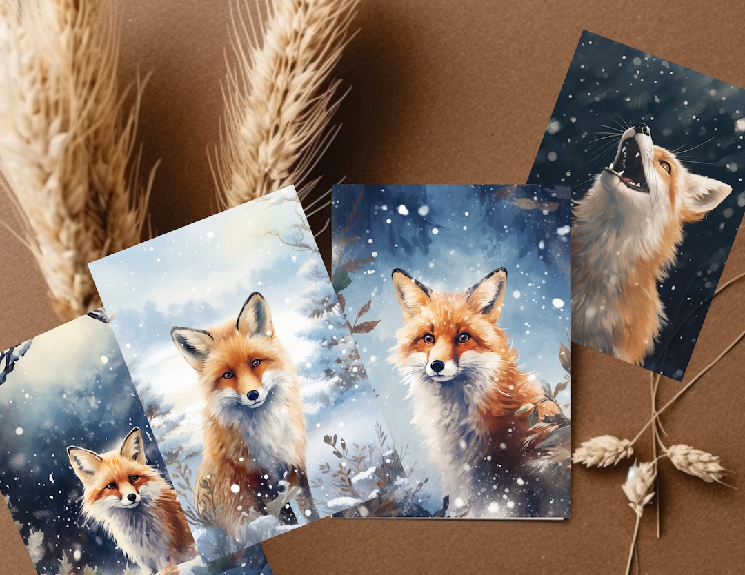 Watercolor Winter Fox Notecards, Blank Christmas Greeting Card Set - Etsy