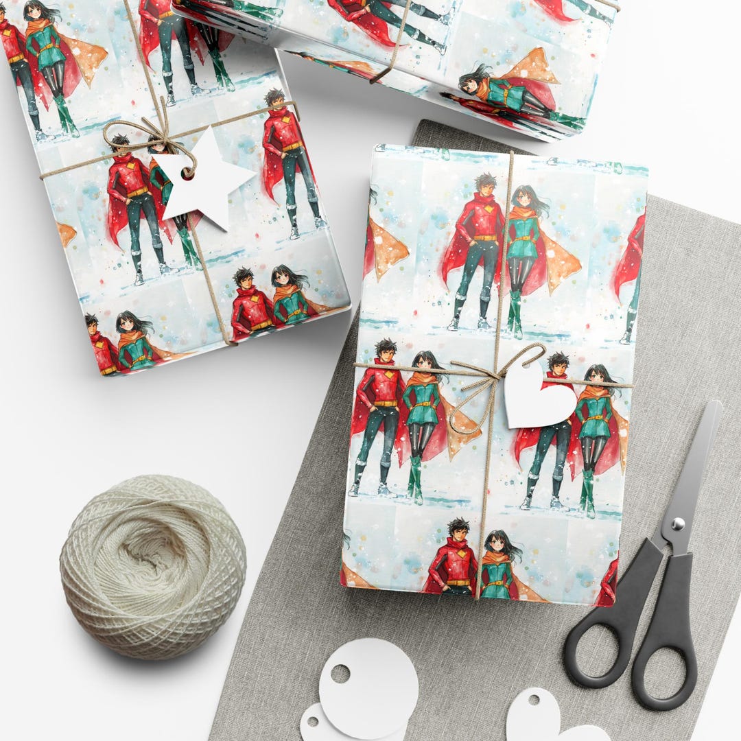 Wrapping Papers - Anime Inspired Superhero Girl and Guy Duo, Gift Wrap ...