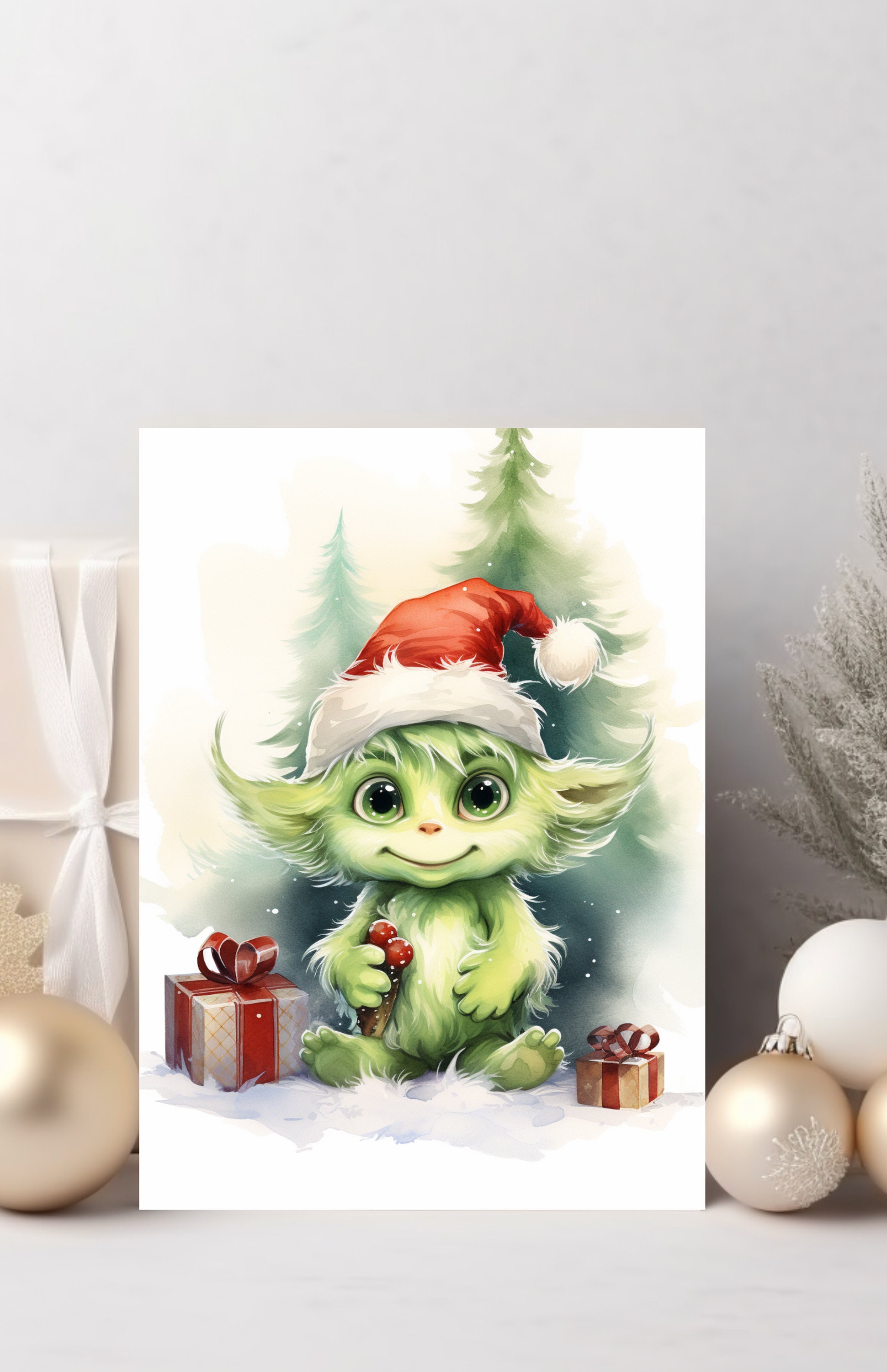 Baby Grinch Theme Notecards, Holiday Note Cards, Grinch Christmas ...