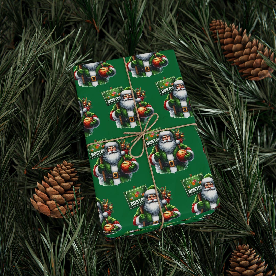 Gift Wrap, Boston Basketball Theme Christmas Wrapping Paper Sports Fan ...