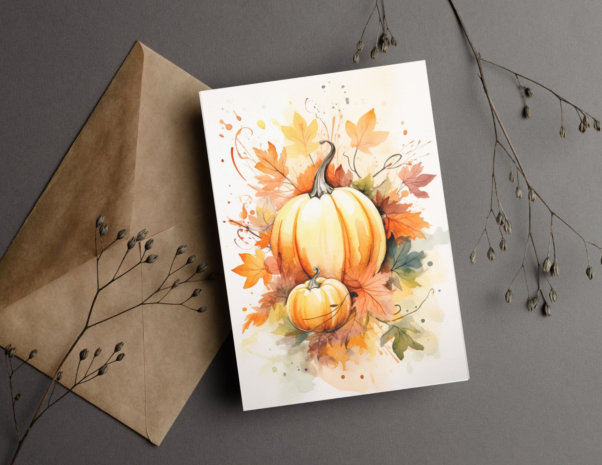 Watercolor Pumpkin Notecards, Handmade Fall Greeting Card Set - Etsy