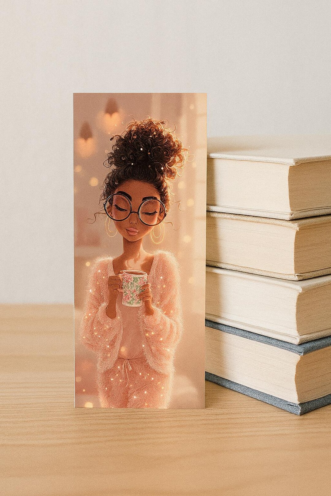 Cozy Black Woman Bookmark | Self-care Book Lover Art | Digital Bookmark ...