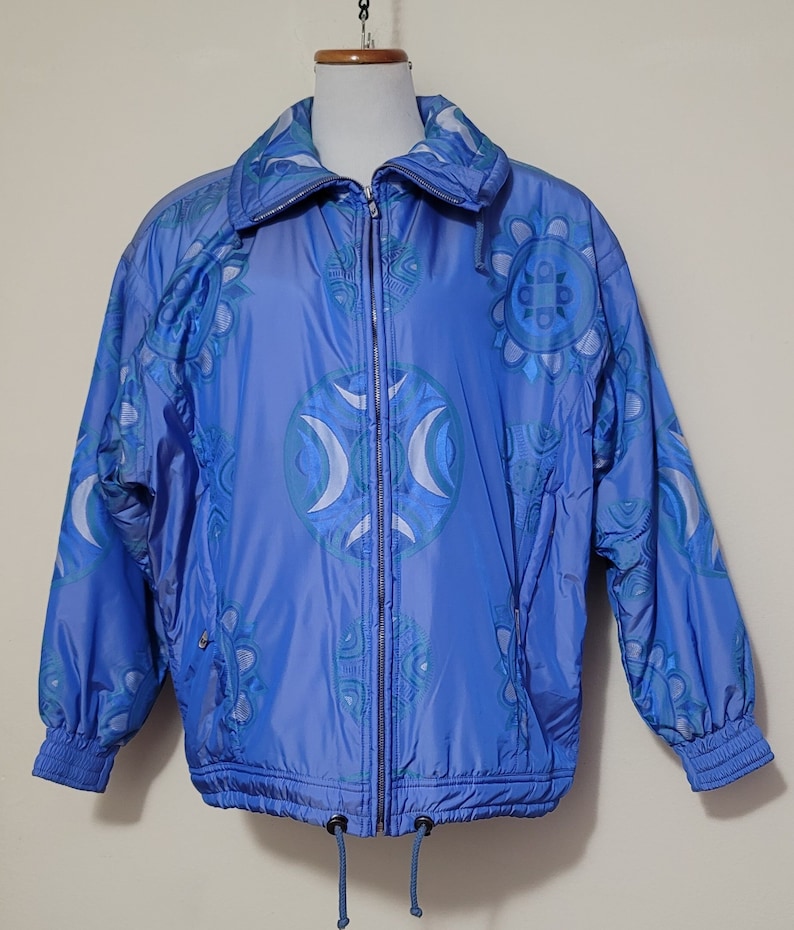 Vdev Paris Vintage 80s Blue Floral Ski Jacket Made in France Size US 10 ...