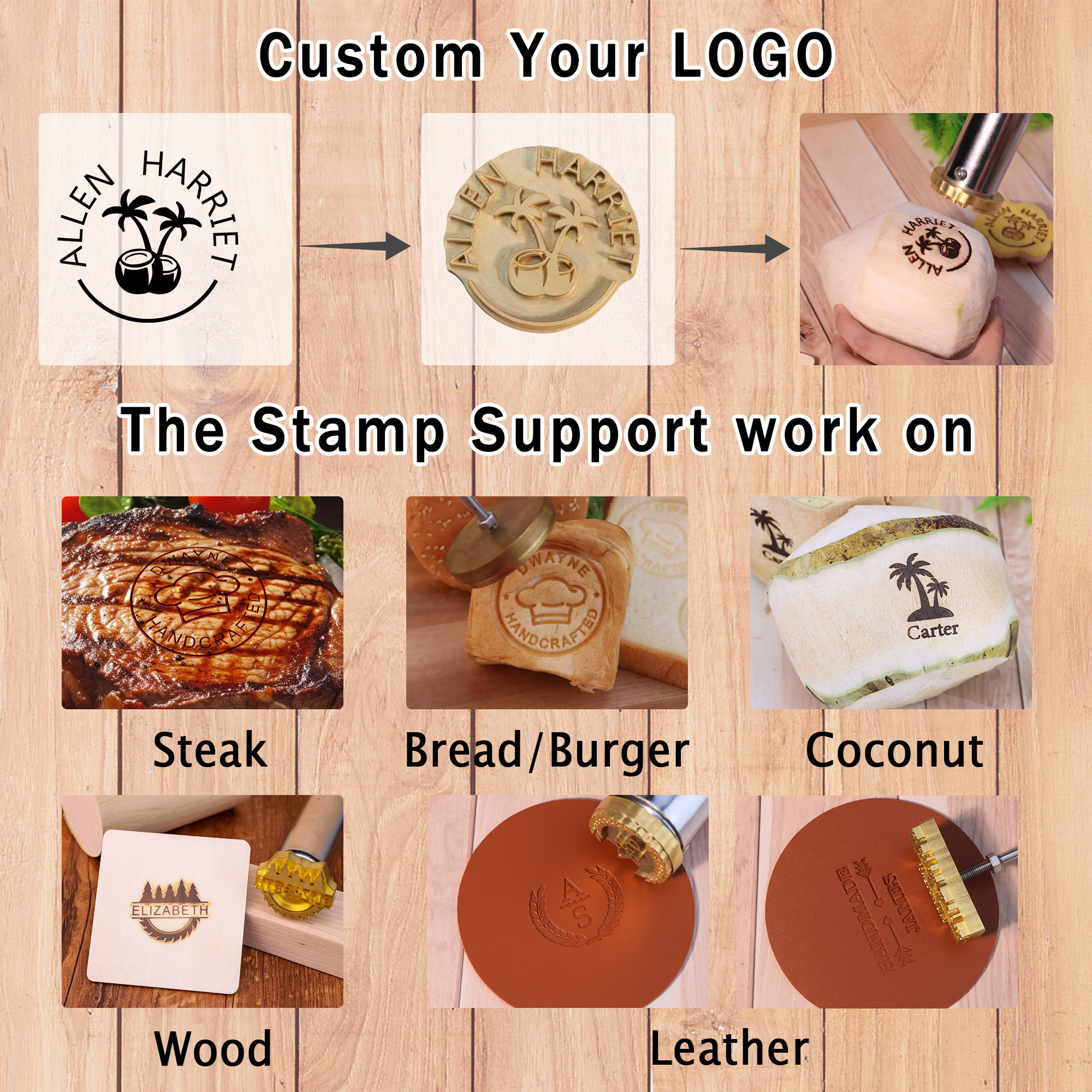 Custom Coconut Branding Iron: Branded Wedding Logo Stamp, Wood Stamp ...