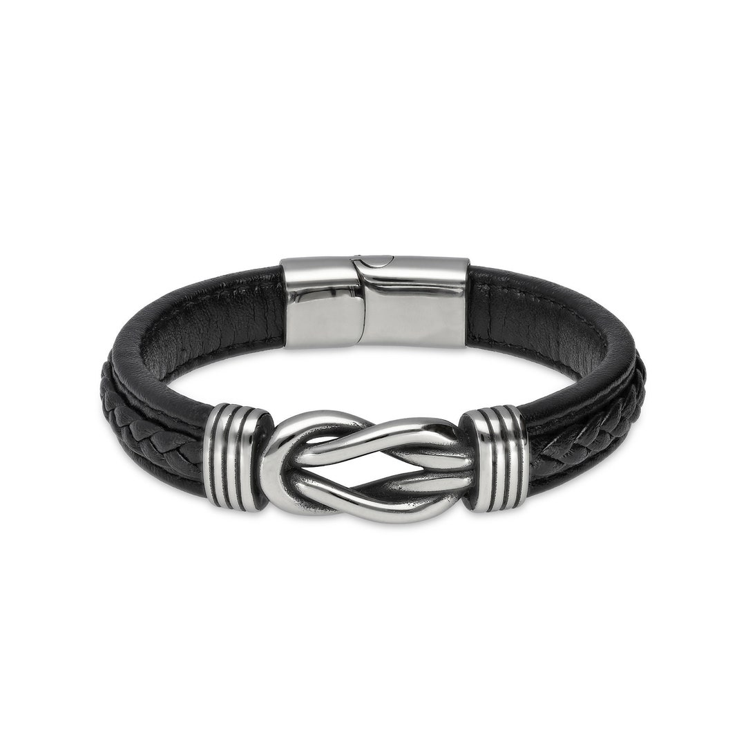 Leather Bracelet for Men, Braided Leather Bracelet, Stainless Steel Men ...