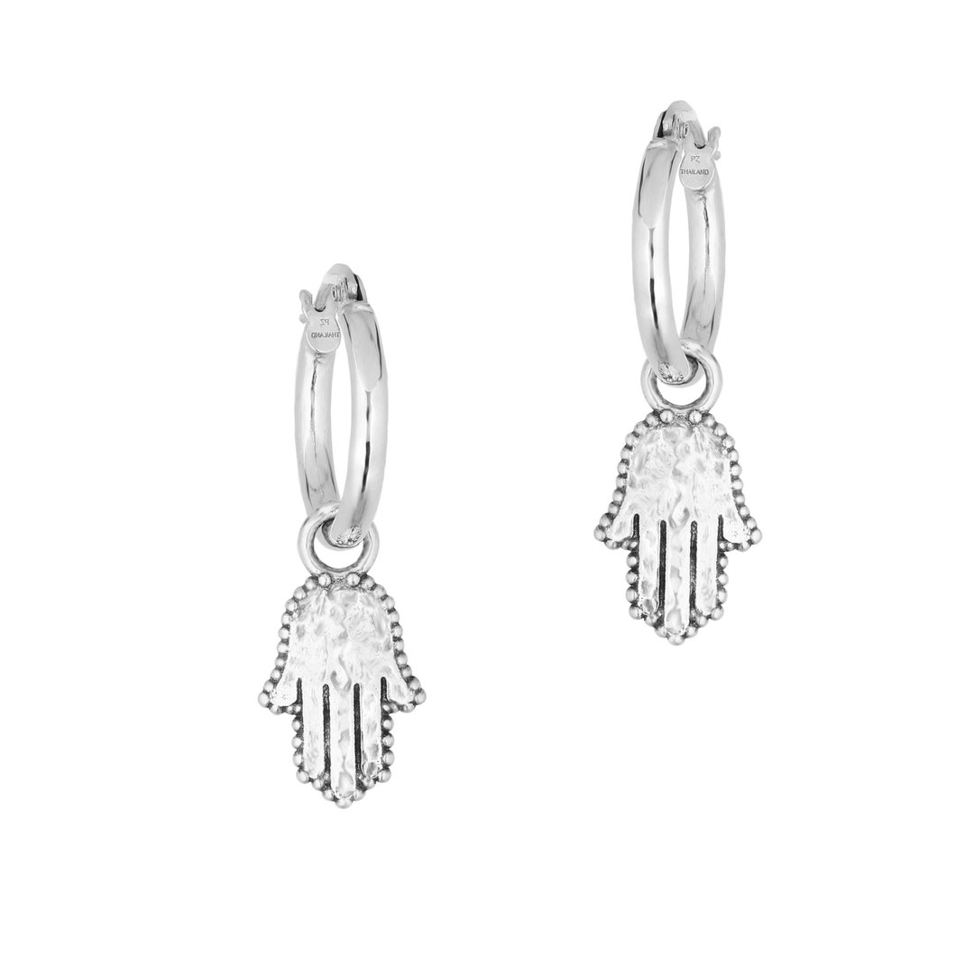 Pendientes de aro Hamsa de plata de ley, joyería israelí hecha a mano ...