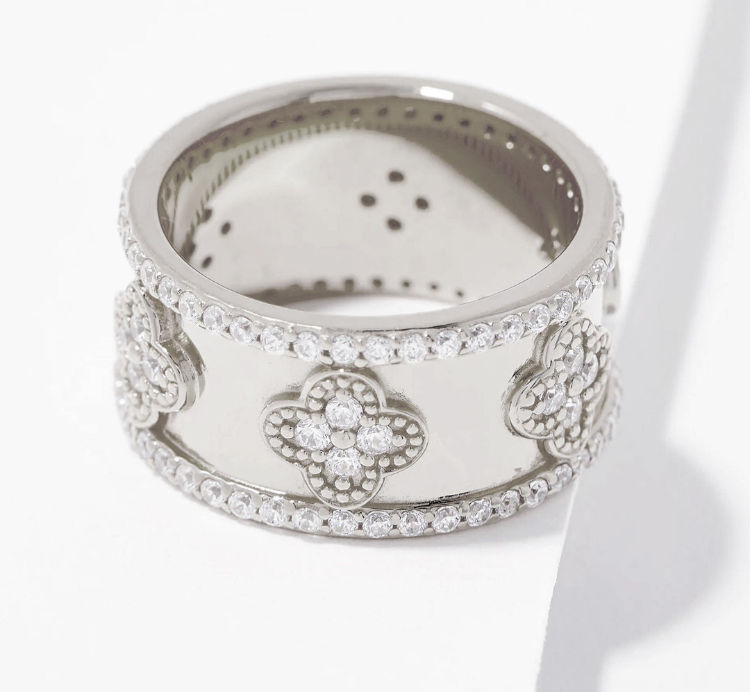 Clover Ring, Silver Flower Ring, CZ Ring, Silver Ring for Women, Unique Silver Jewelry, Unique ...