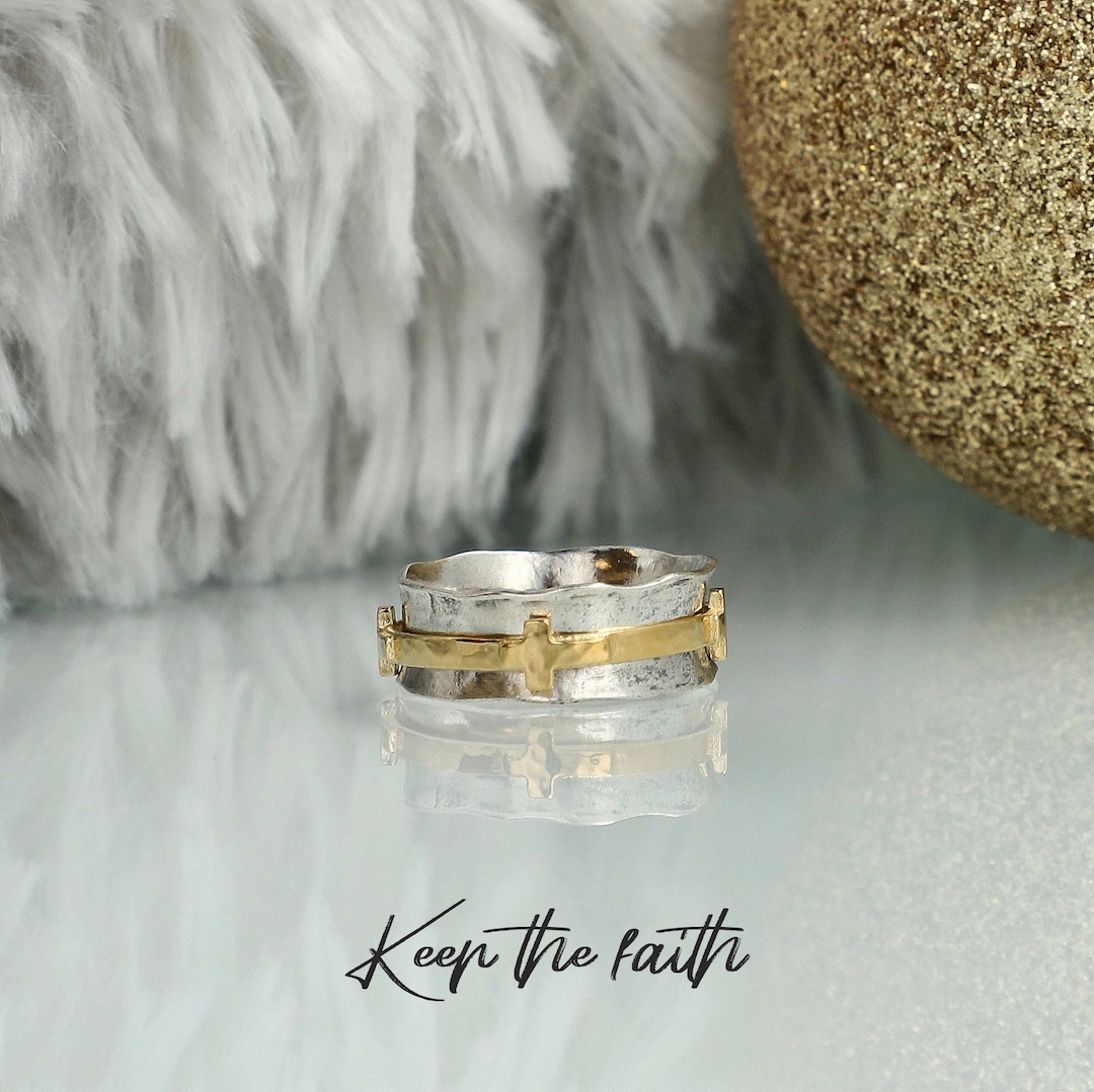 Gold Cross Sterling Silver Spinner Ring, Boho Fidget Jewelry - Etsy