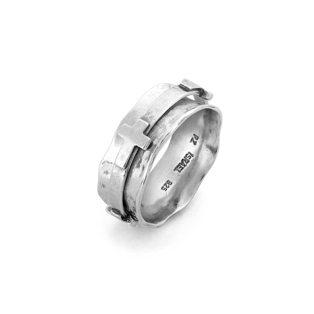 Cross Ring, Silver Spinner Ring, Religious Ring, Anxiety Ring, Ring for ...