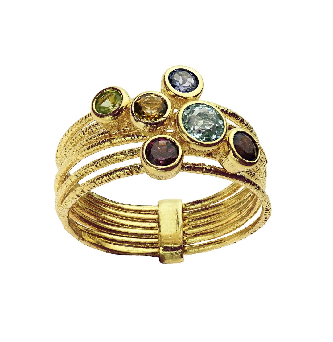 Multi Gemstone Rings, Set of 6 Gold Rings, 14K Gold Ring for Women ...