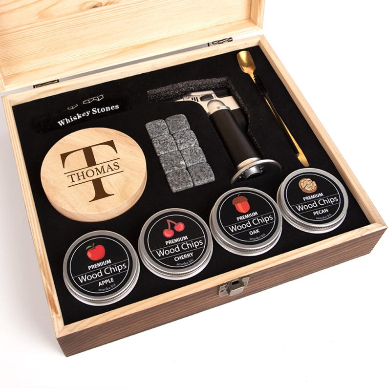Whiskey Smoker Set With Premium Wood Box, Personalized Cocktail Kits ...