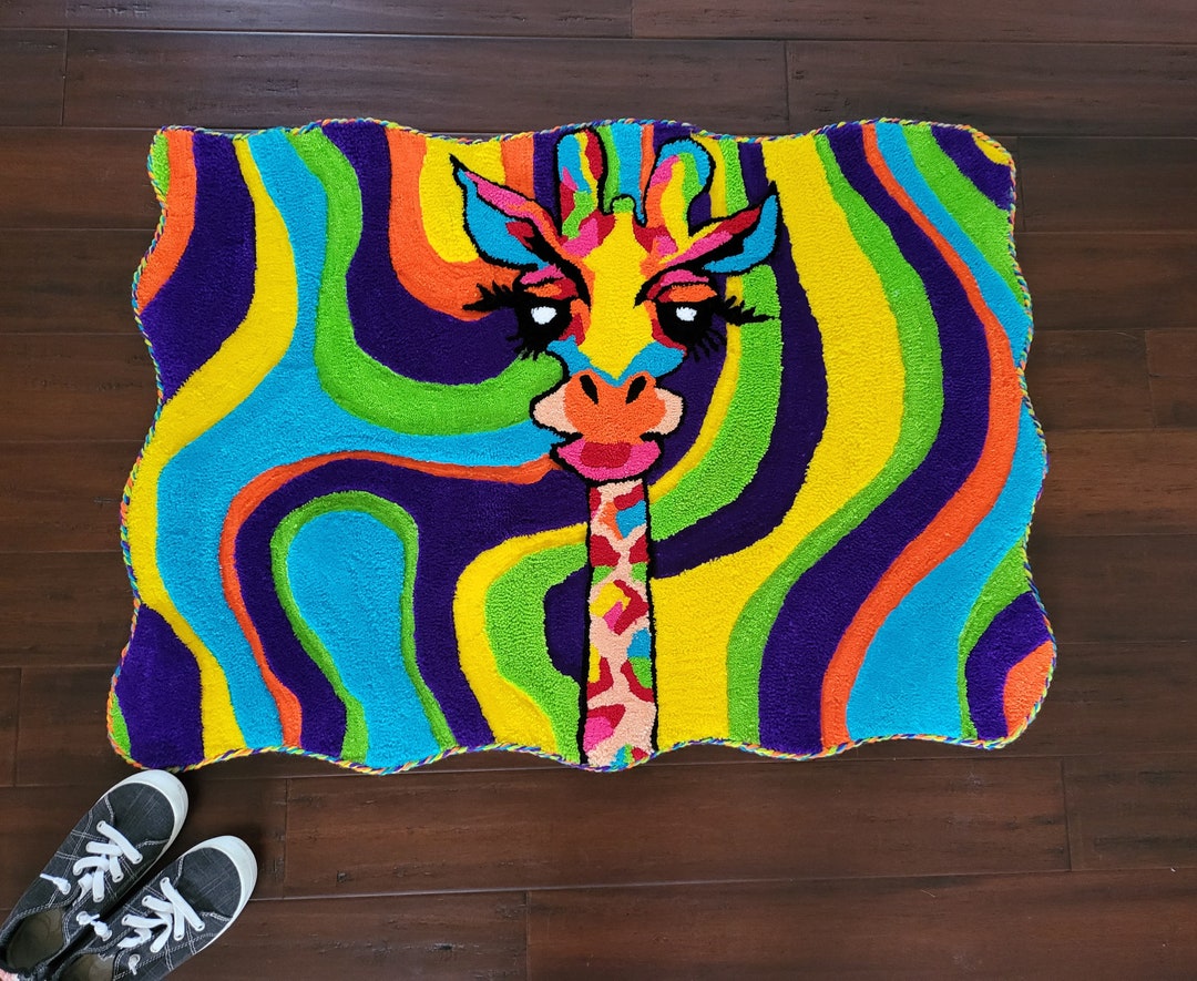 Rainbow Giraffe Hand Tufted Rug - Etsy