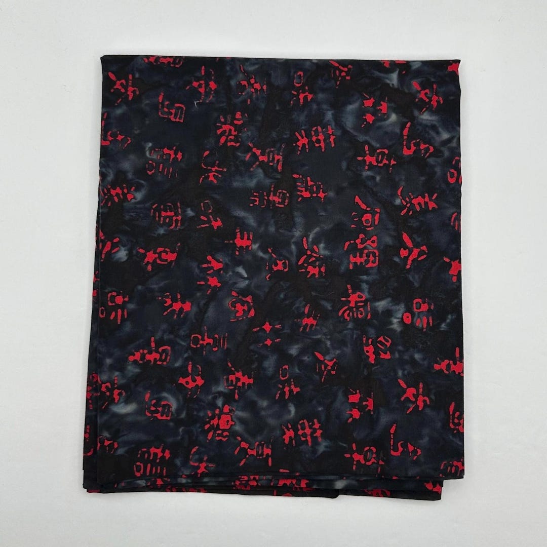 2 YARDS Batik Black Red Japanese Chinese Characters Marbled Batik Cotton Batik Fabric BTK73 - Etsy