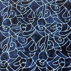 4 YARDS Batik Blue White Line Drawings Marbled Watercolors Batik Cotton ...