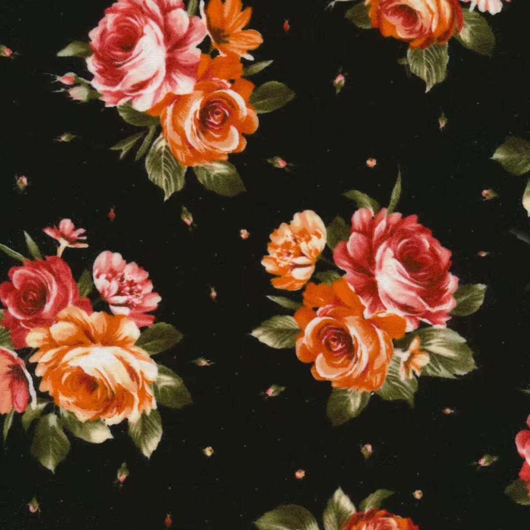 4 YARDS Maywood Harvest Rose Woolies Flannel Floral Black Pink Cotton ...
