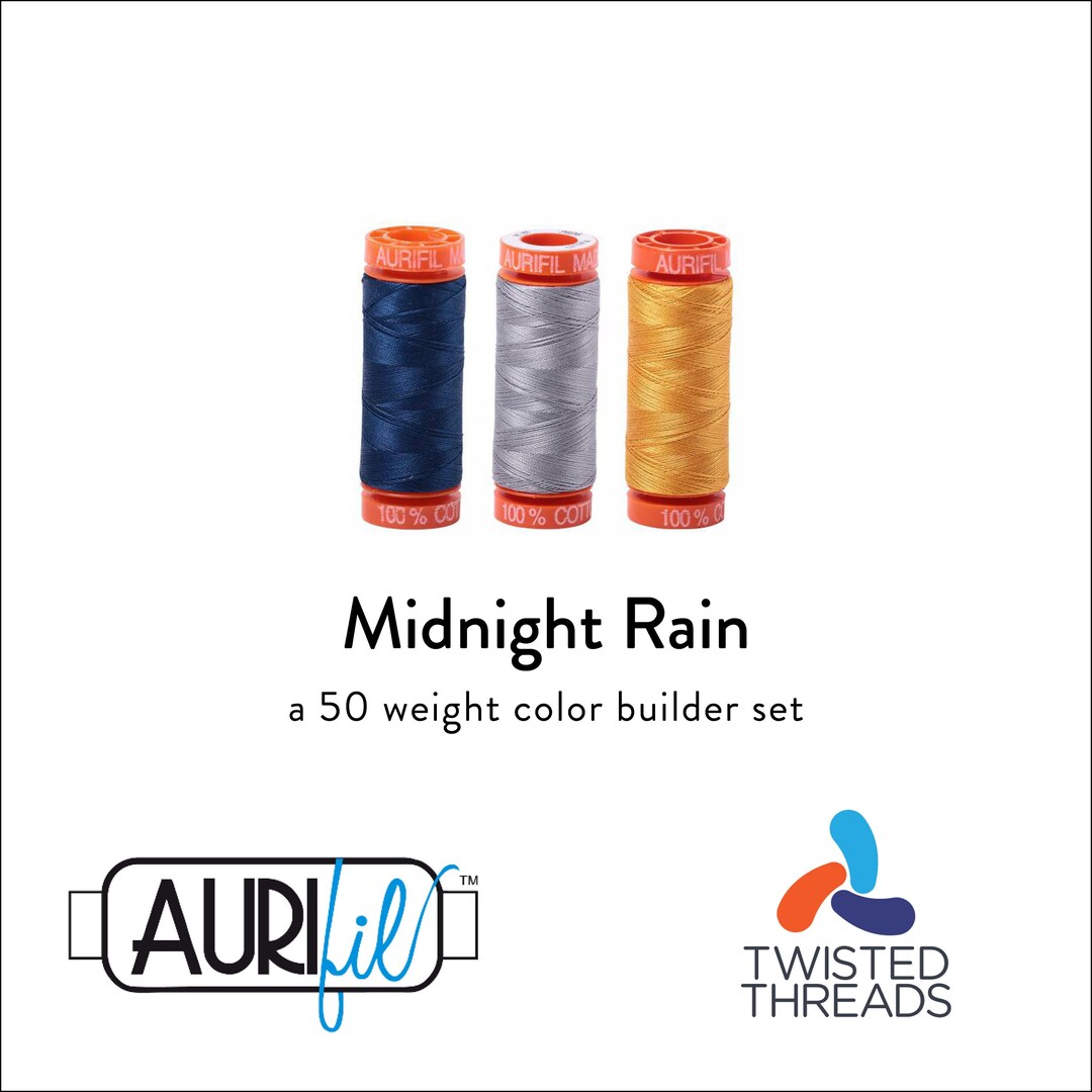AURIFIL Midnight Rain Color Builder Blue Grey Gray Yellow 50 Weight Wt 200M 220y Spool Quilt ...