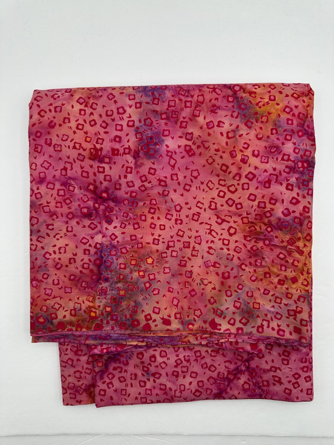 3 YARDS Java Batik Pink Purple Orange Yellow Floral Dot Marbled ...