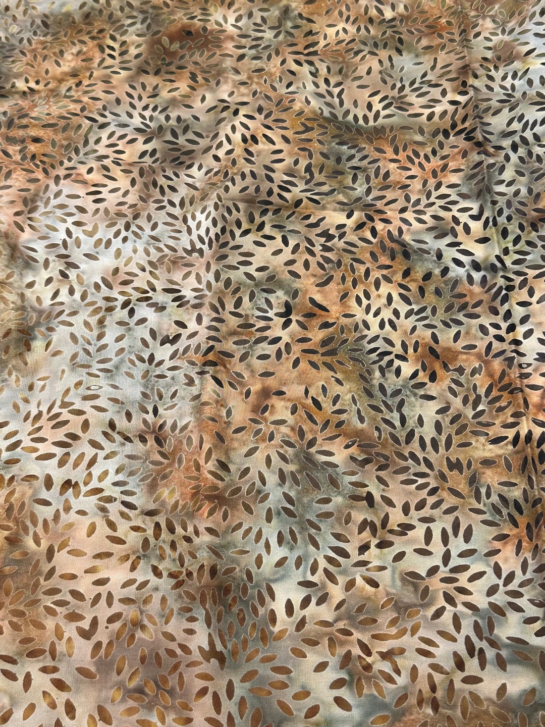 2 YARDS Timeless Treasure Batik Tan Green Leaves Marbled Watercolors ...