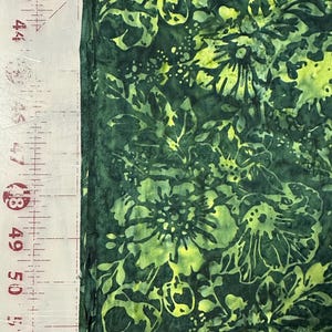 4 YARDS Java Batik Dark Green Leaf Leafy Floral Marbled Watercolors ...