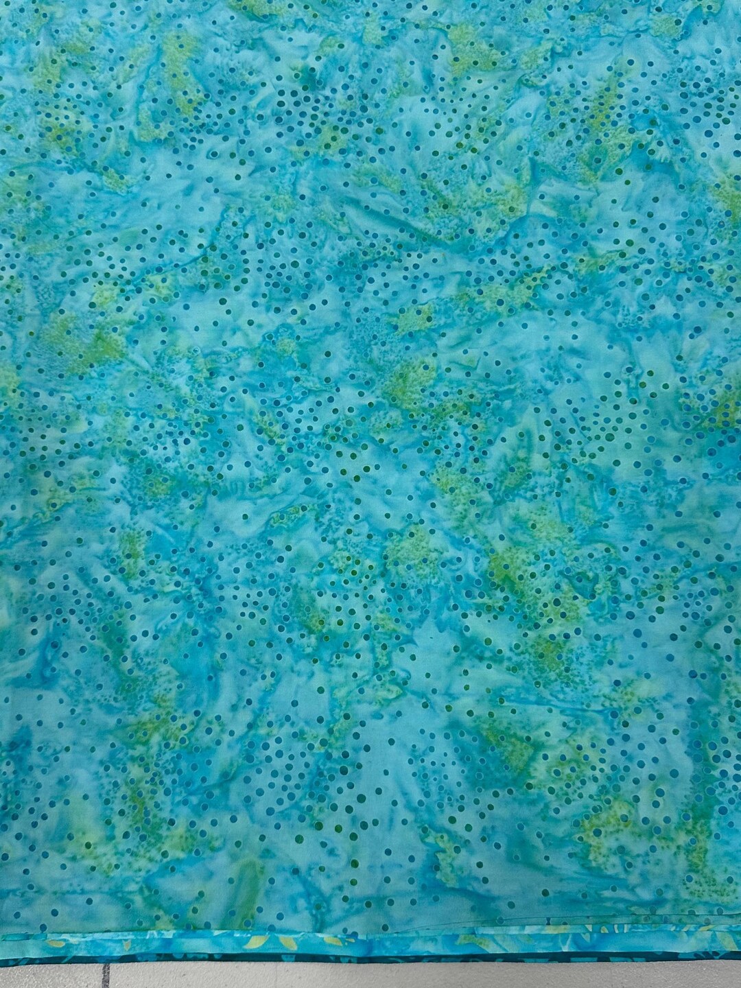 4 YARDS Java Batik Medium Turquoise Blue Aqua Dot Dots Dotty Marbled ...