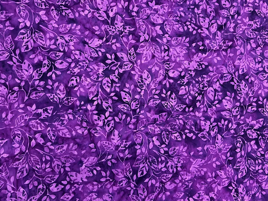 4 YARDS Java Batik Medium Purple Leaf Leafy Floral Marbled Watercolors ...