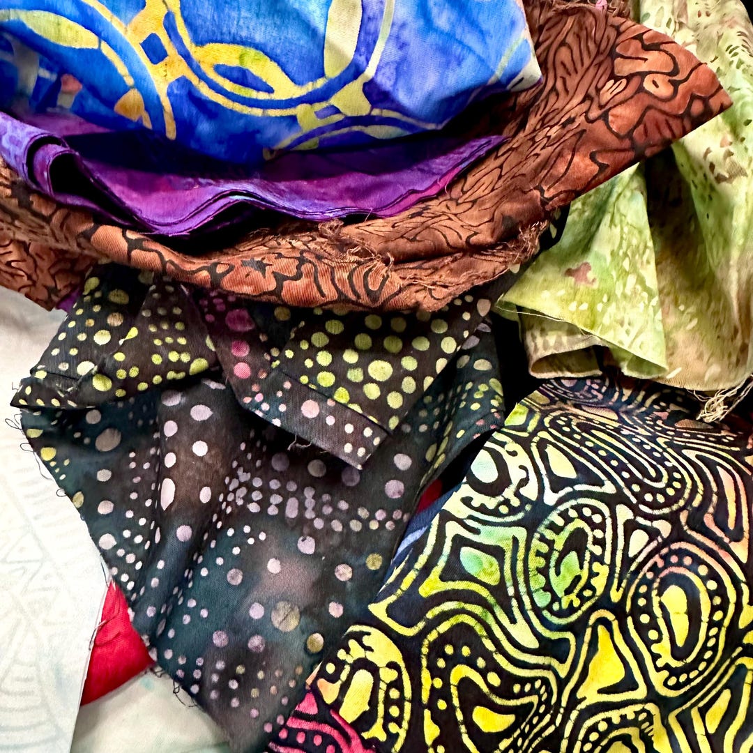 BATIK Fabric Scraps and Strips Lot 100 Percent Cotton 1 Pound Bundle 4 ...