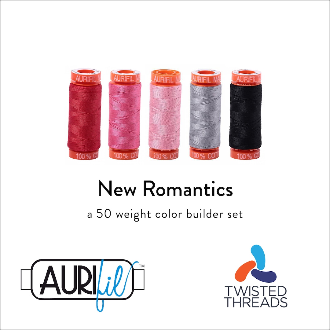 AURIFIL New Romantics Color Builder Pink Red Grey 50 Weight 200M 220Y Spool Quilt Cotton ...