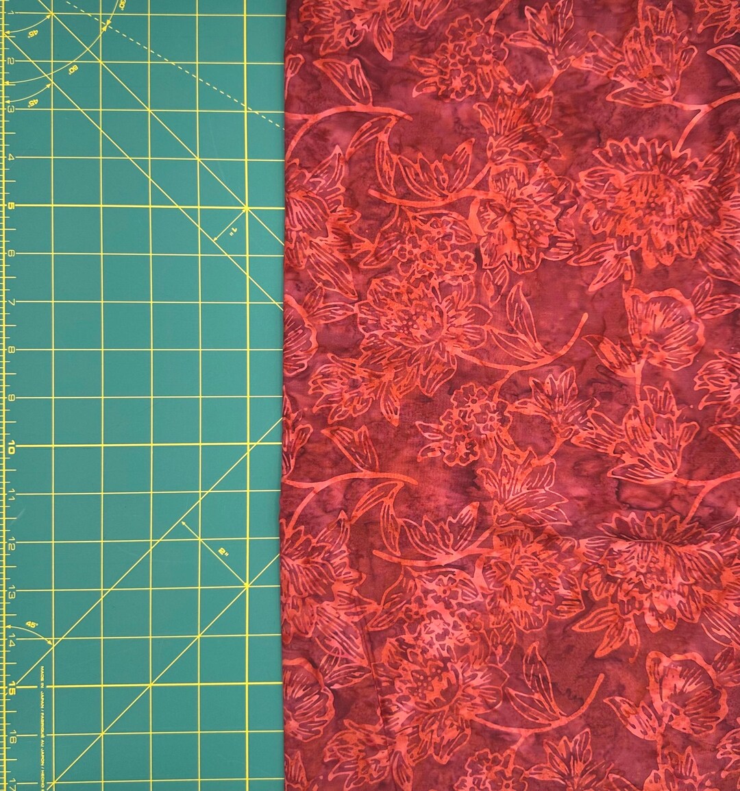 2 YARDS Java Batik Rusty Orange Floral Flower Leaf Mottled Solid ...