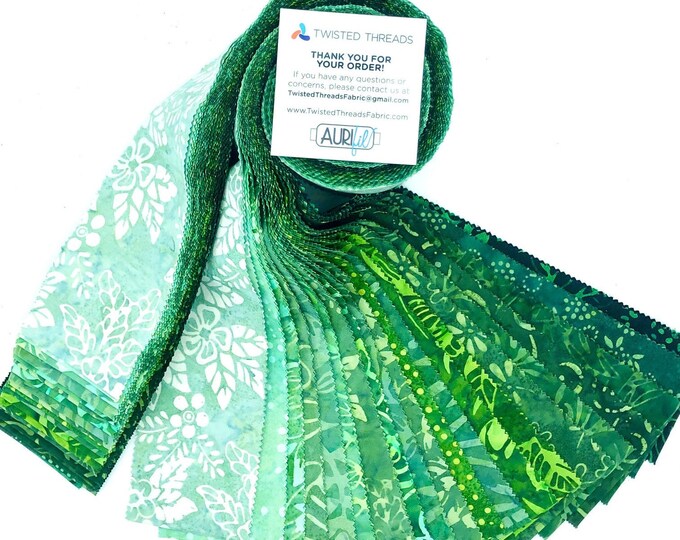 Quilt Top Fabric, Java Batik Green Jelly Roll, 2.5 Strips, Greens, Pre ...