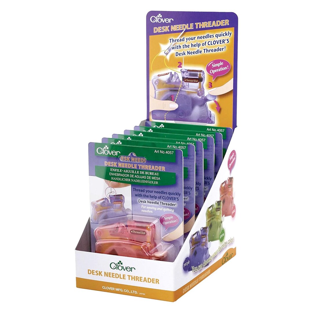 Clover Desktop Desk Needle Threader Push Button Automatic Thread Pastel ...