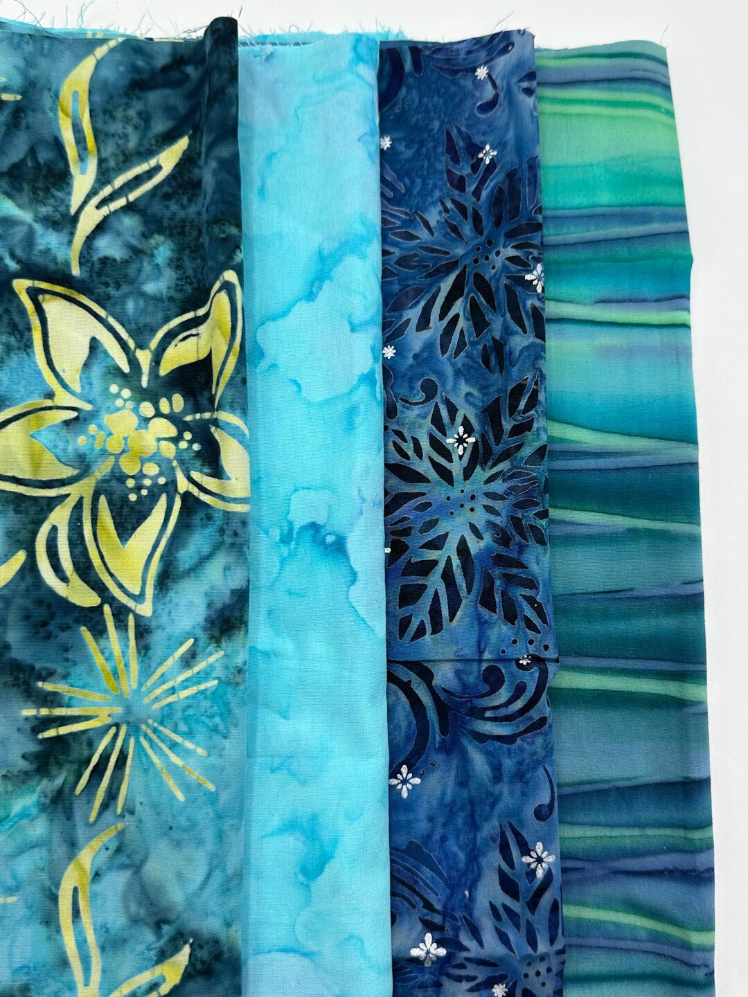 Assorted Batik 4 Half Yards Blue Green Teal Turquoise Floral Stash ...