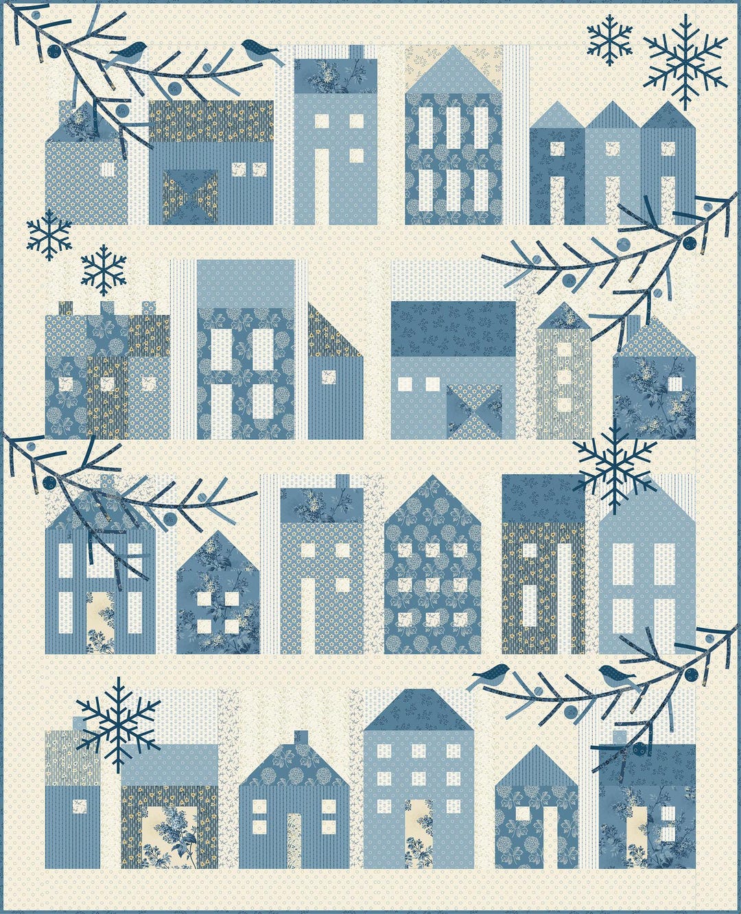 Laundry Basket Quilts LBQ Winter Village Printed Quilt Pattern 53.5 X ...