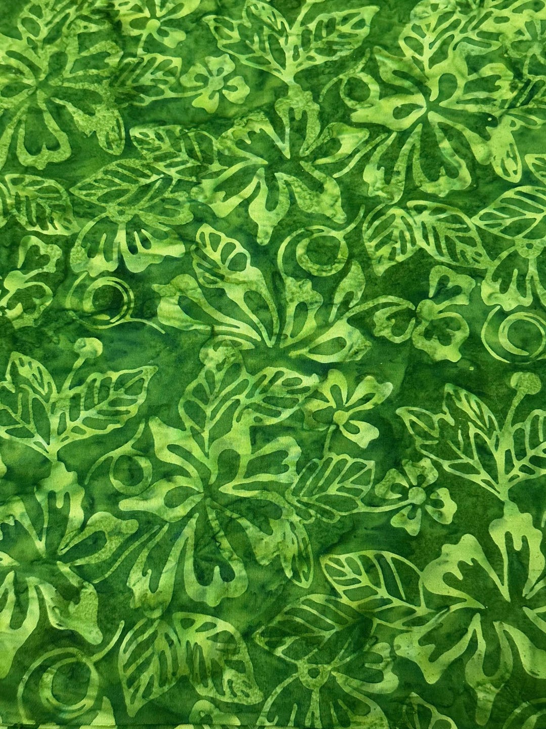 BTHY Java Batik Medium Green Leaf Leafy Floral Marbled Watercolors ...