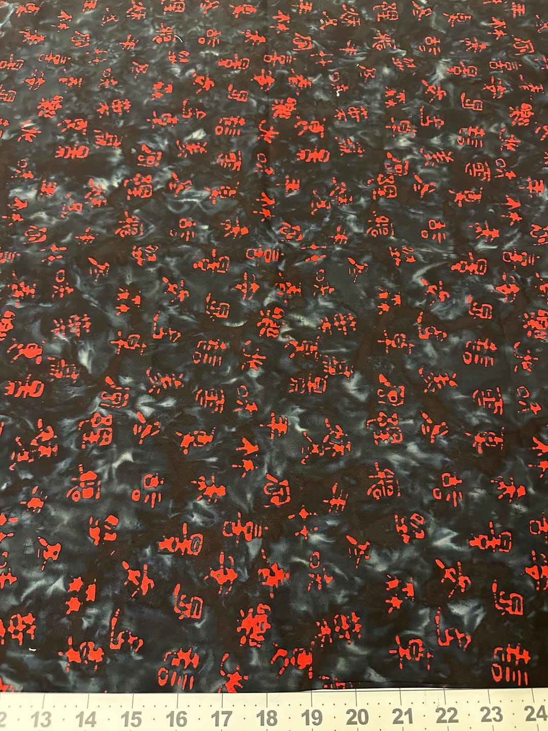 2 YARDS Batik Black Red Japanese Characters Marbled Batik Cotton Batik ...