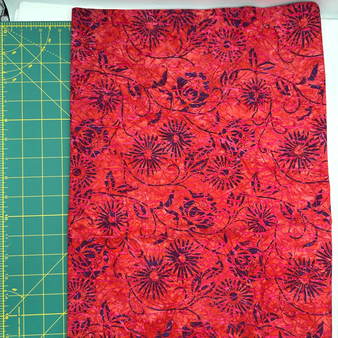 2 YARDS Java Batik Deep Red Crimson Purple Pink Floral Mottled Solid ...