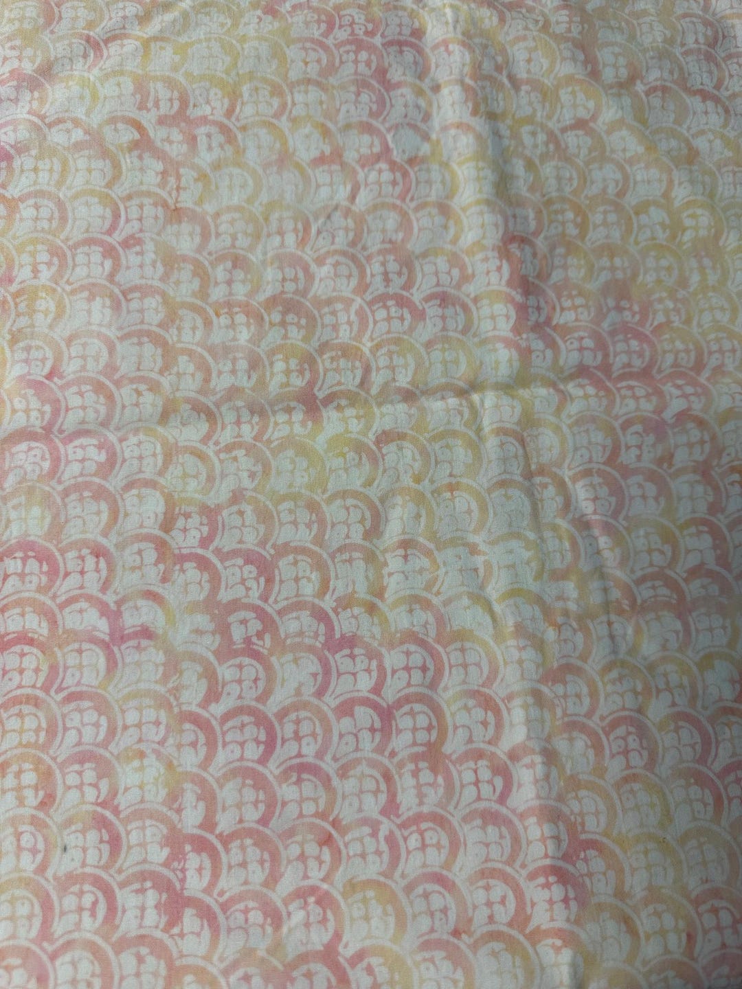 2 YARDS Java Batik Yellow Pink Orange Pastel Floral Dot Marbled ...