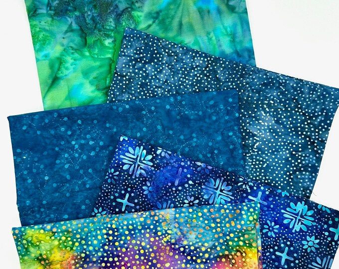 5 YARDS Batik Bright Green Blue Yellow Pink Marbled Watercolors Batik ...