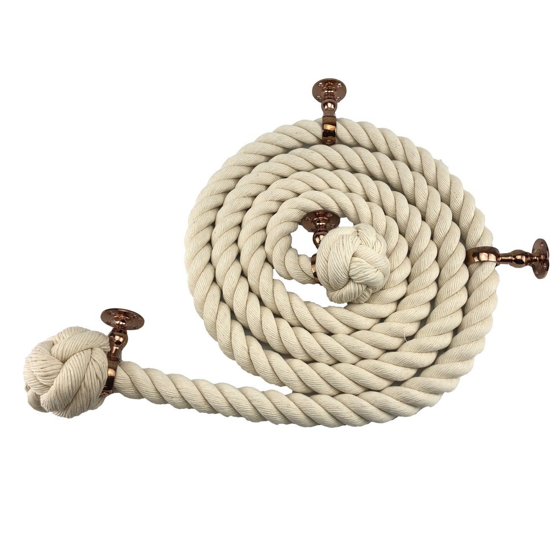 36mm Natural Cotton Bannister Stair Handrail Ropes X 1 Metre C/W 2 Low ...
