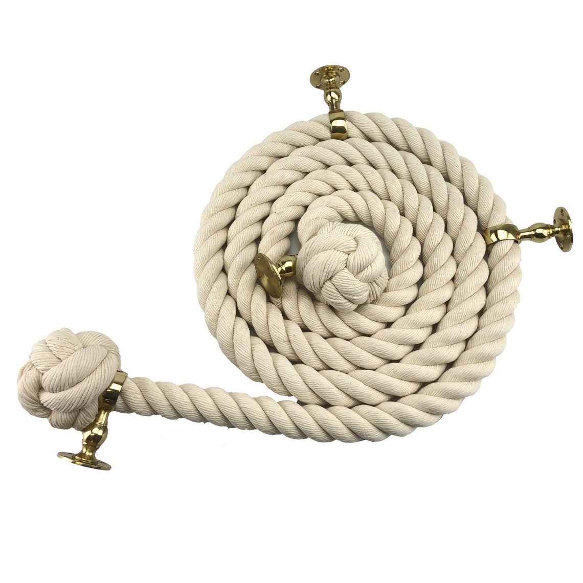 36mm Natural Cotton Bannister Stair Handrail Ropes X 1 Metre C/W 2 Low ...