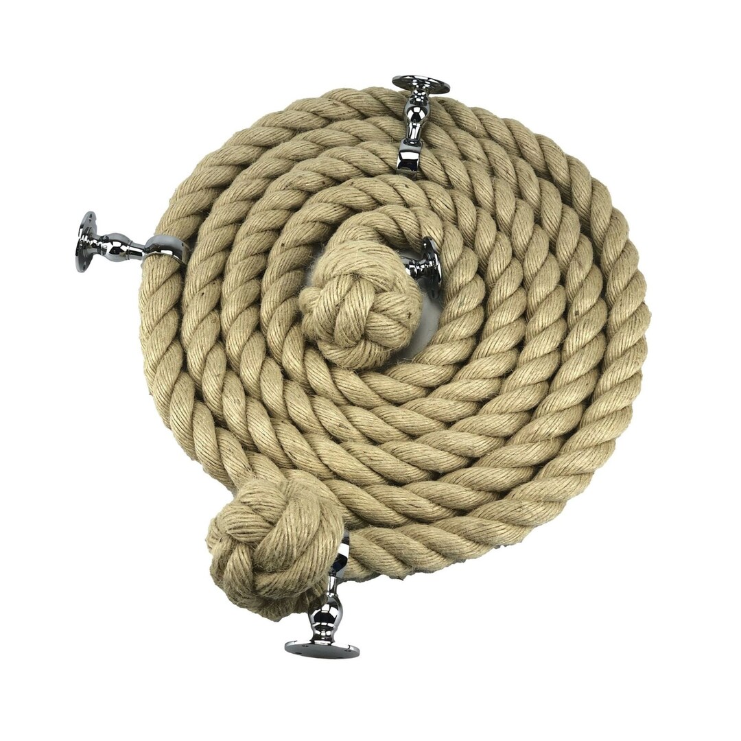 28mm Natural Hemp Bannister Stair Rope X 12 FT C/w 4 Polished Chrome ...