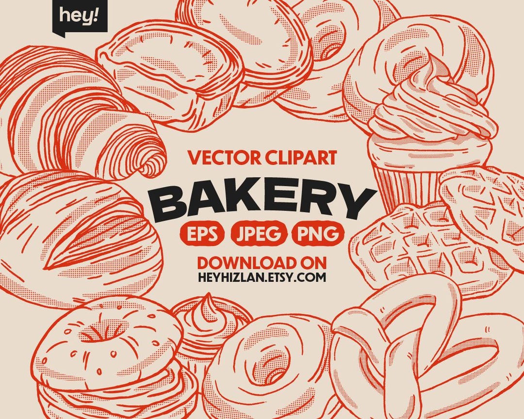 Bakery and Bread Line Art Drawing With Halftone Clipart Illustration ...