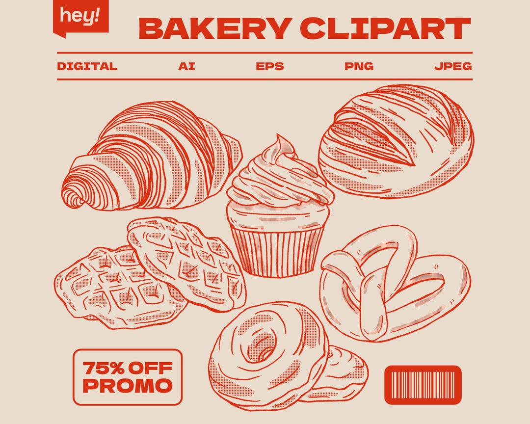 Bakery and Bread Line Art Drawing With Halftone Clipart Illustration ...