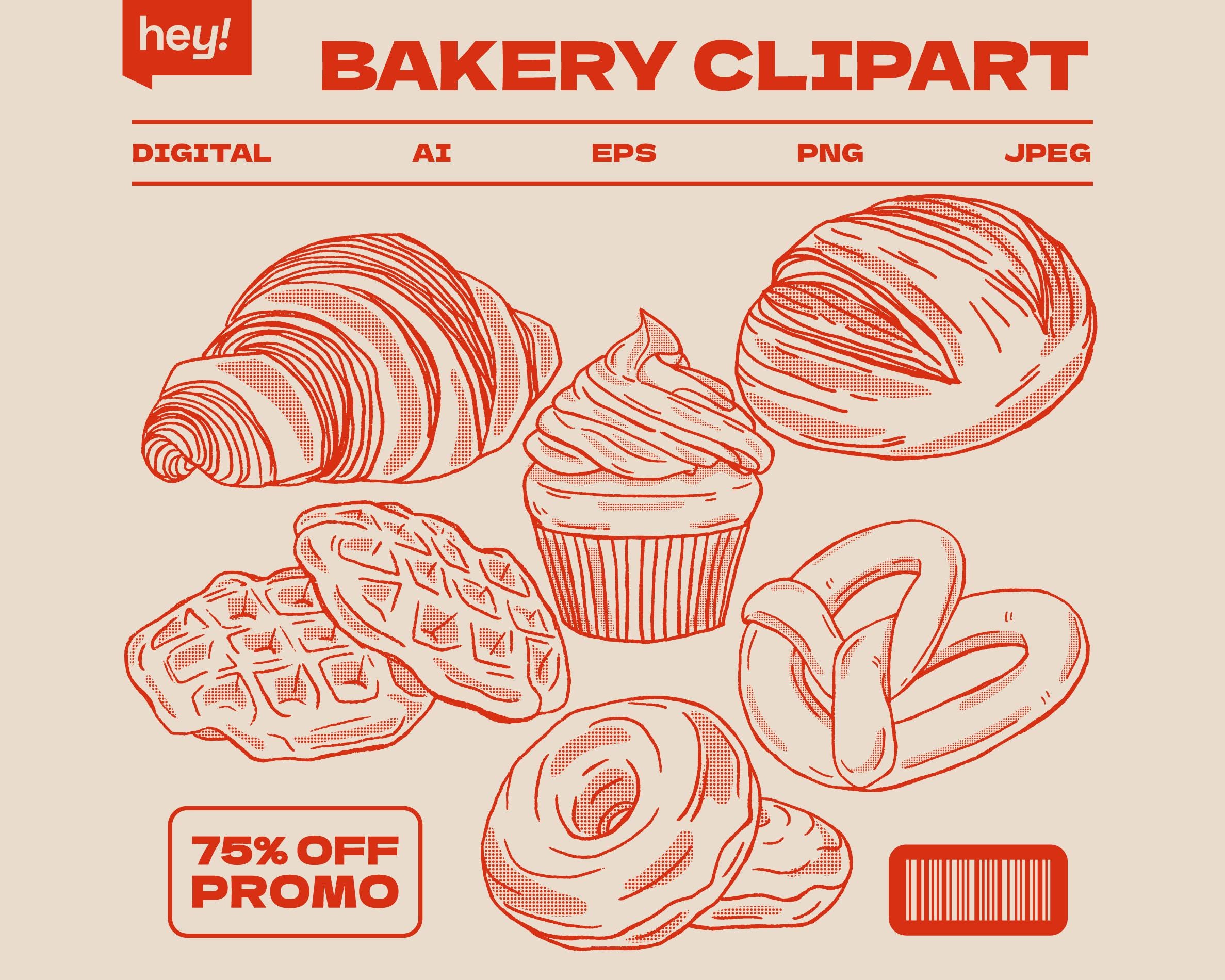Bakery and Bread Line Art Drawing With Halftone Clipart Illustration ...