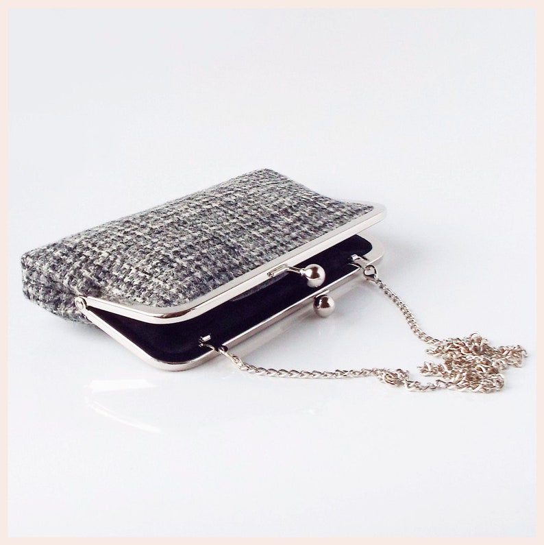 Clutch purse black and white check bag Harris Tweed bag | Etsy