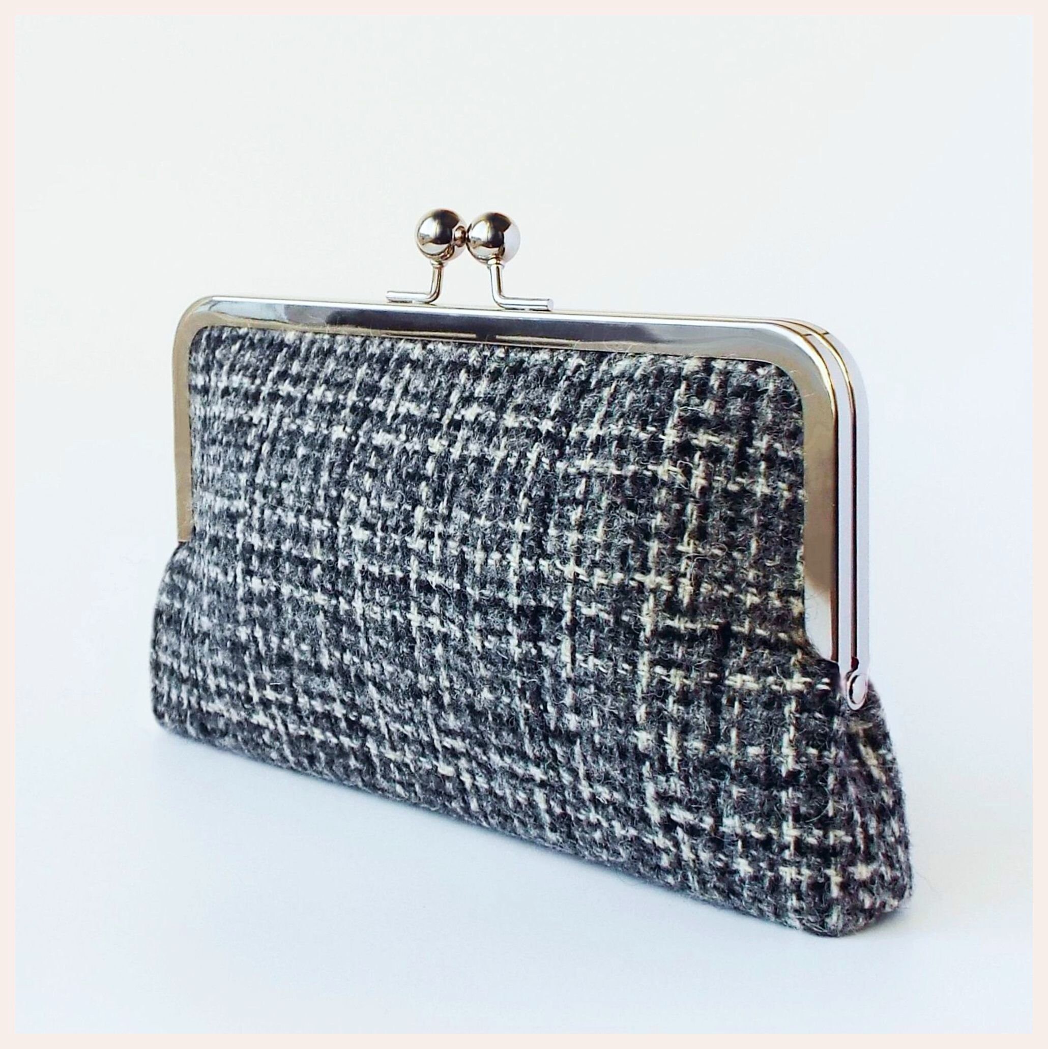 Clutch purse black and white check bag Harris Tweed bag | Etsy